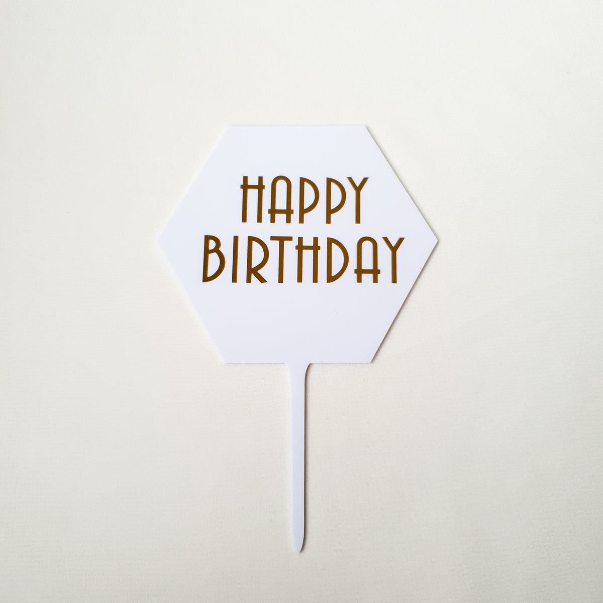 White Hexagon Happy Birthday Topper – Ethereal Bakes